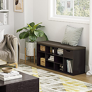 DINZI LVJ Shoe Bench, Entryway Storage Bench with Drawer and 11 Cubbies, Cubby Shoe Rack with Adjustable Shelves, Shoe Organizer Cabinet for Living Room, Bedroom, Mudroom, Closet and Garage, Espresso