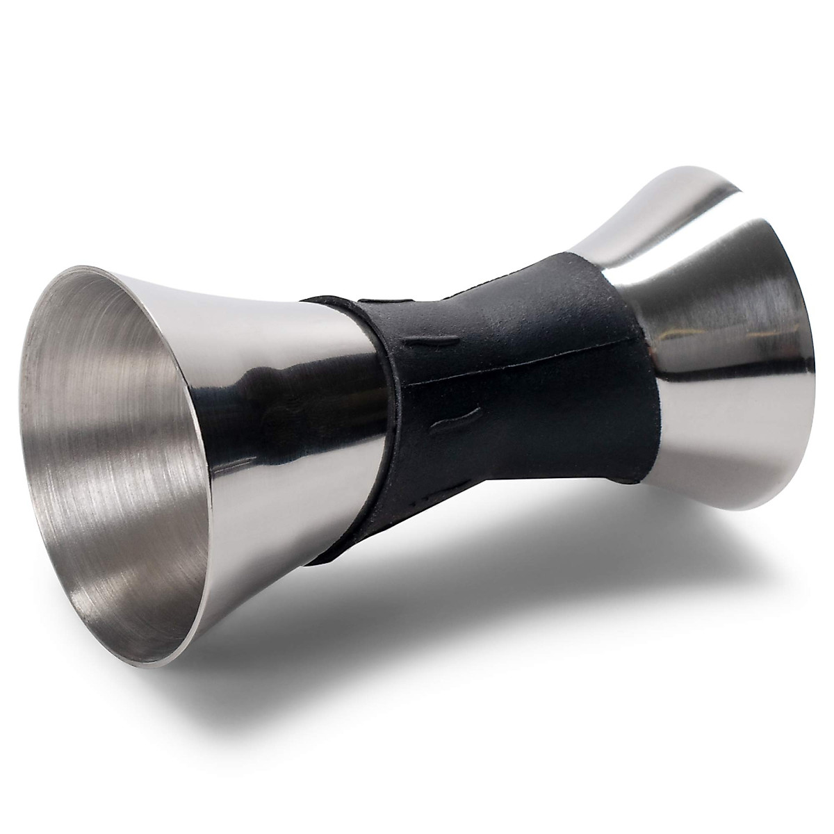 Cork Pops Giovanni Double Shot Glass With Easy To Hold Neoprene Center Grip, Silver Black