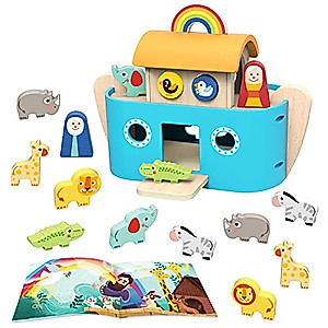 TOOKYLAND Noah's Ark Toys for Toddlers Wooden Animal Shape Sorter Toys, Baptism Gifts for Boys and Girls, Bible Story Toys with Story Book, Montessori Educational Toys for 2 3 4 Year Old