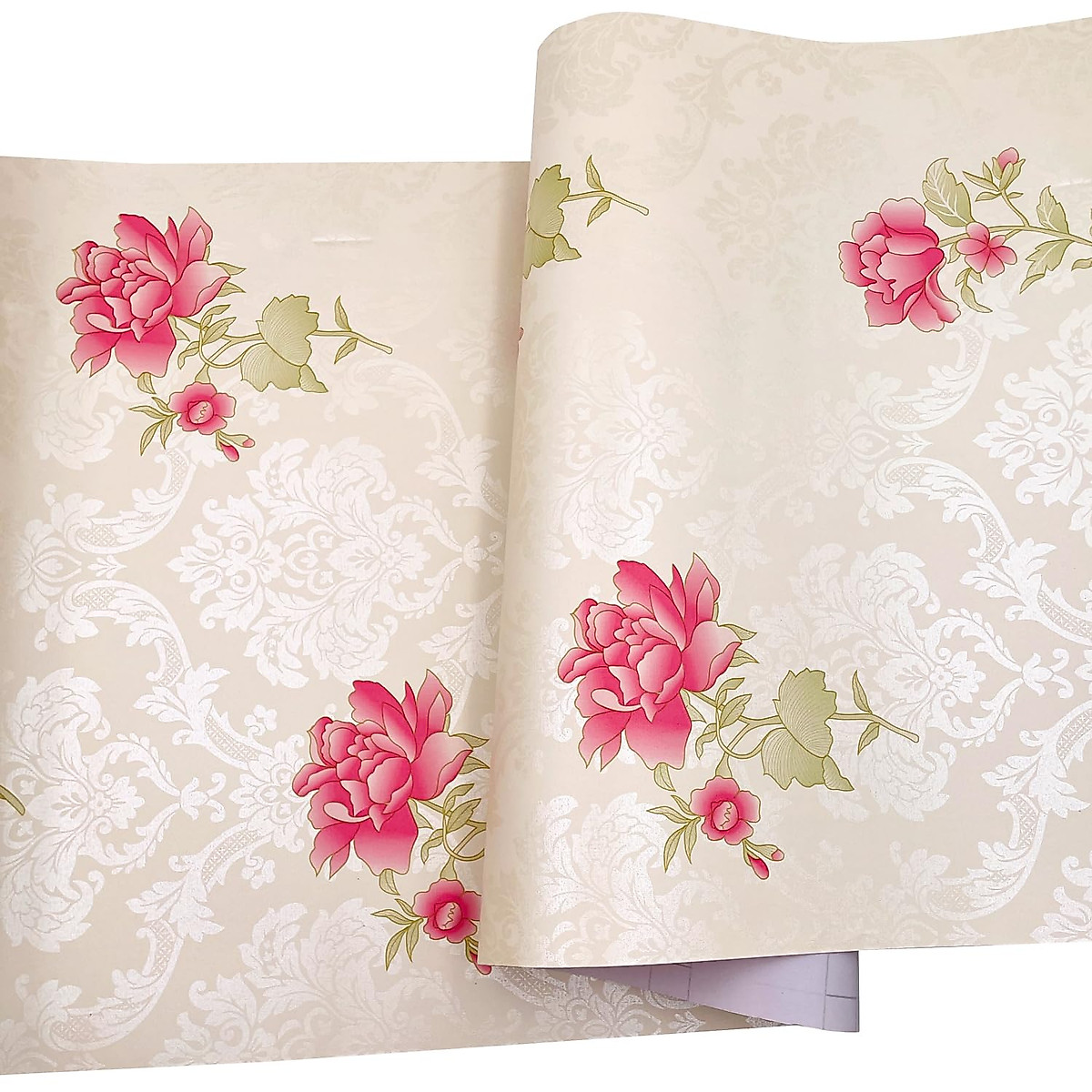 SimpleLife4U Pink Peony Furniture Protect Paper Removable Vinyl Damask Shelf Drawer Liner 17.7 Inches by 9.8 Feet