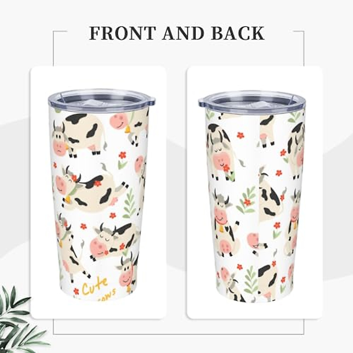 Yaxongx 20oz Tumbler Cow Mood Double Wall Vacuum Insulated Coffee Mug with Lid and Metal Straw Brush Reusable Stainless Steel Water Bottle Travel Cup Gifts for Car Ice Drinks Hot Beverage