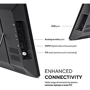 Tyler 16" Portable TV LCD Monitor Battery Powered Wireless Capability HD-TV, HDMI, USB, RCA, AC/DC, FM Radio, Car Charger, Remote Control, Built in Stand Small Mini for Car & Traveling