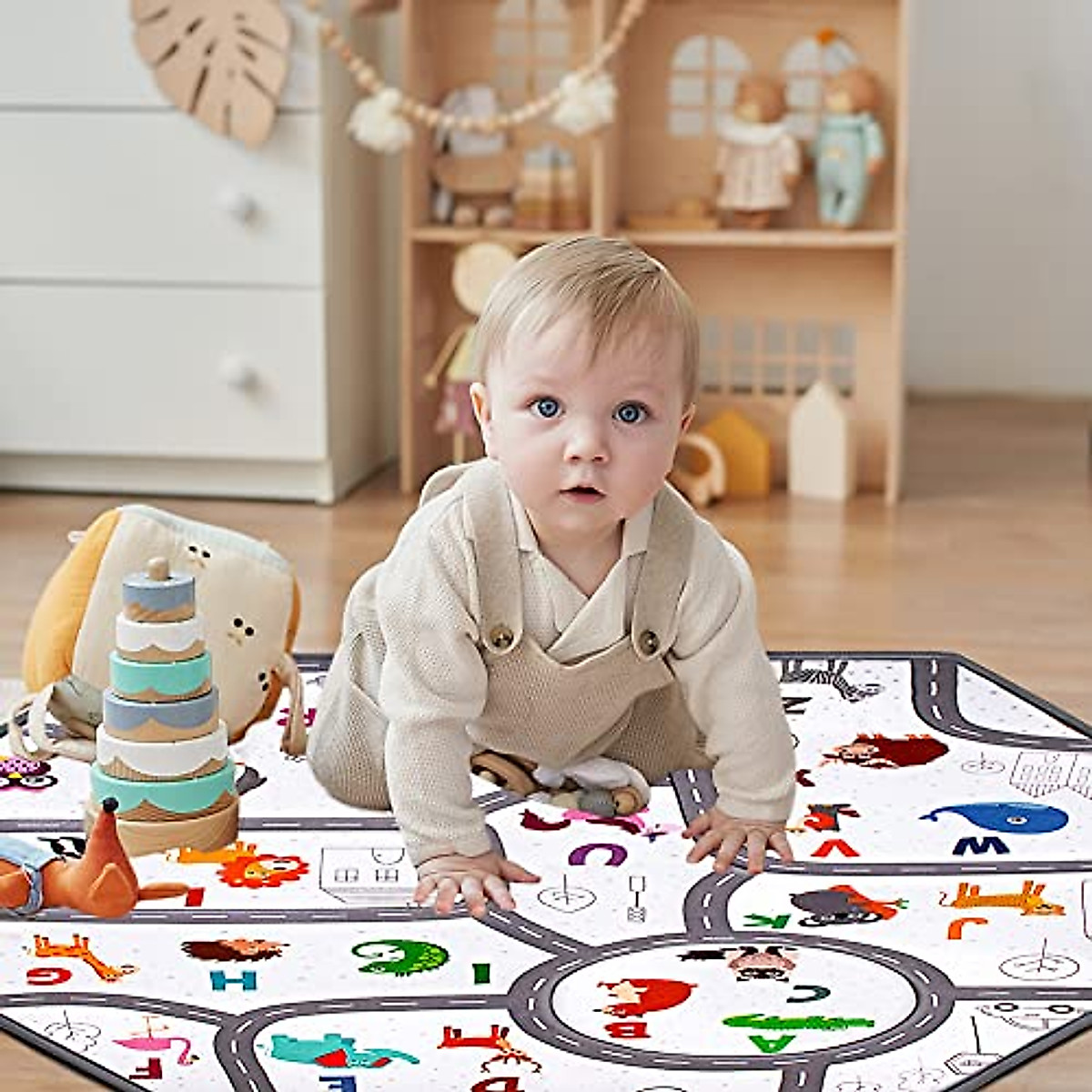 Hexagon Playpen Mat Compatible with Regalo and California Beach Co Playground, Thickened(0.6in) Non Slip Baby Play Mat ABC Super Soft Skin Friendly Baby Floor Crawling Mat(52 * 45in)