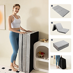 AMICLIBER 4 Inch Tri-Fold Mattress, Single Memory Foam Foldable Mattress, Tri Folding Mattress with Washable Cover, 75"x 25"x 4",Light Grey