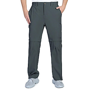 Outdoor Ventures Mens Hiking Pants Lightweight Quick Dry Convertible Pants, Stretch Zip-Off Cargo Pants for Travel Fishing Gery