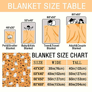Halloween Throw Blanket, Cute Ghost Blanket for Boys Girls, Super Soft Flannel Pumpkin Blanket, Halloween Decor Blanket for Couch,Sofa,Bed,Living Rooms - 30"x40"-Toddlers/Pets Size