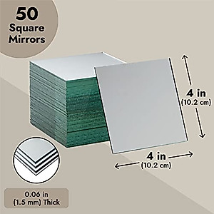 Bright Creations 50 Pack Square Glass Mirror Tiles, 4 Inch Panels for Crafts, Centerpieces, DIY Home Decor