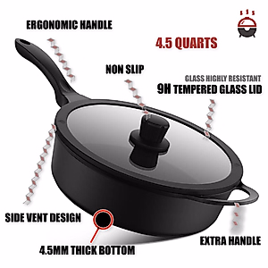 PRANZOELITE 11 Inch Nonstick Pan, Daily Cooking Pan, Deep frying pan with lid, non stick pan, sartenes para cocinar antiadherentes, Nonstick Skillet Pans, Fry pan with lid, Induction non stick pans