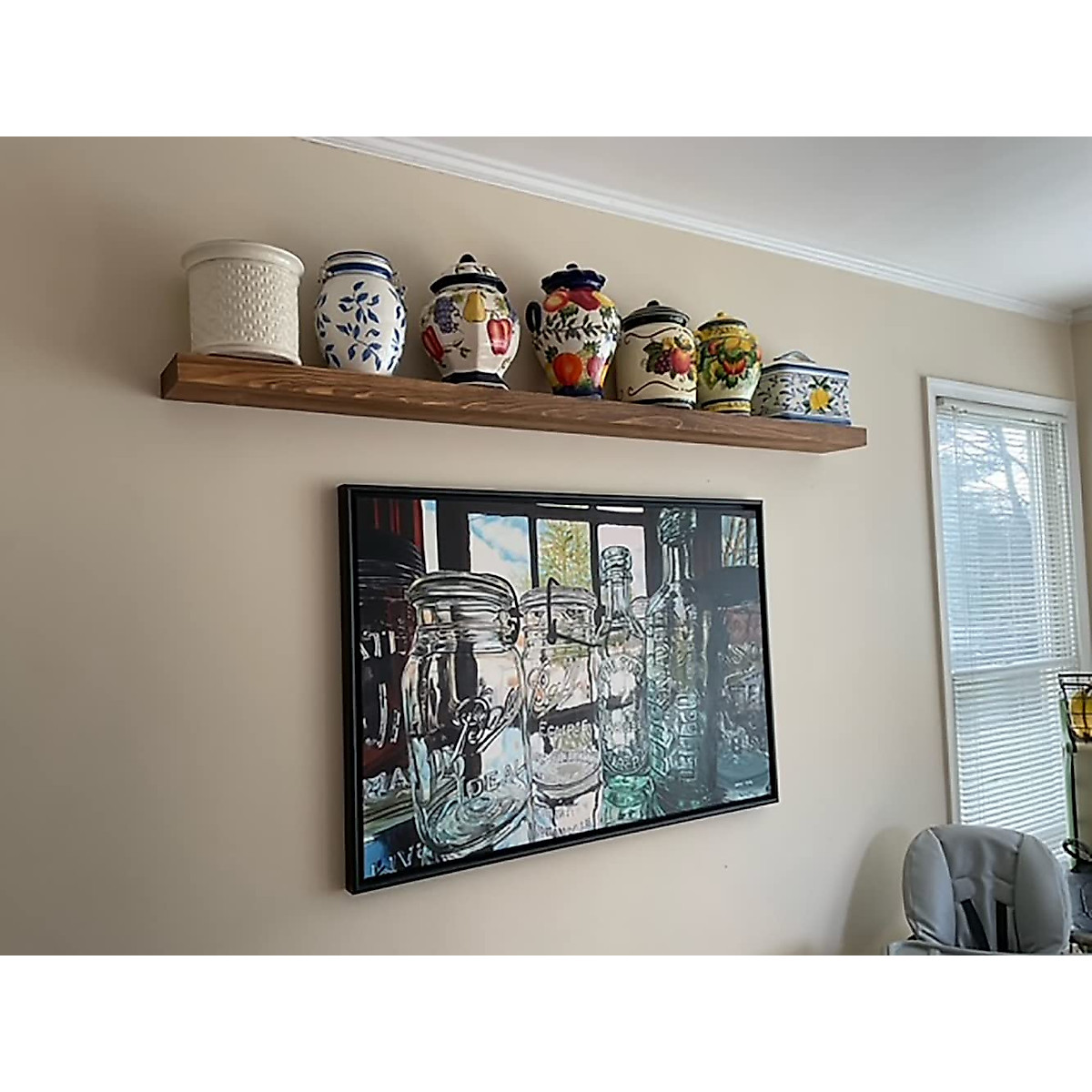 Joel's Antiques |48 inch Floating Shelves for Wall | Natural Wood, Easy Install | Heavy Duty Rustic Book Shelves | Bathroom, Kitchen, Living Room | 2 inches Thick | 6 inches deep | Medium Brown