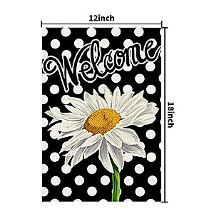 Welcome Daisy Garden Flag 12 x 18 Inch Double Sided Outside, Spring Summer Seasonal Holiday Yard Outdoor Decoration DF250