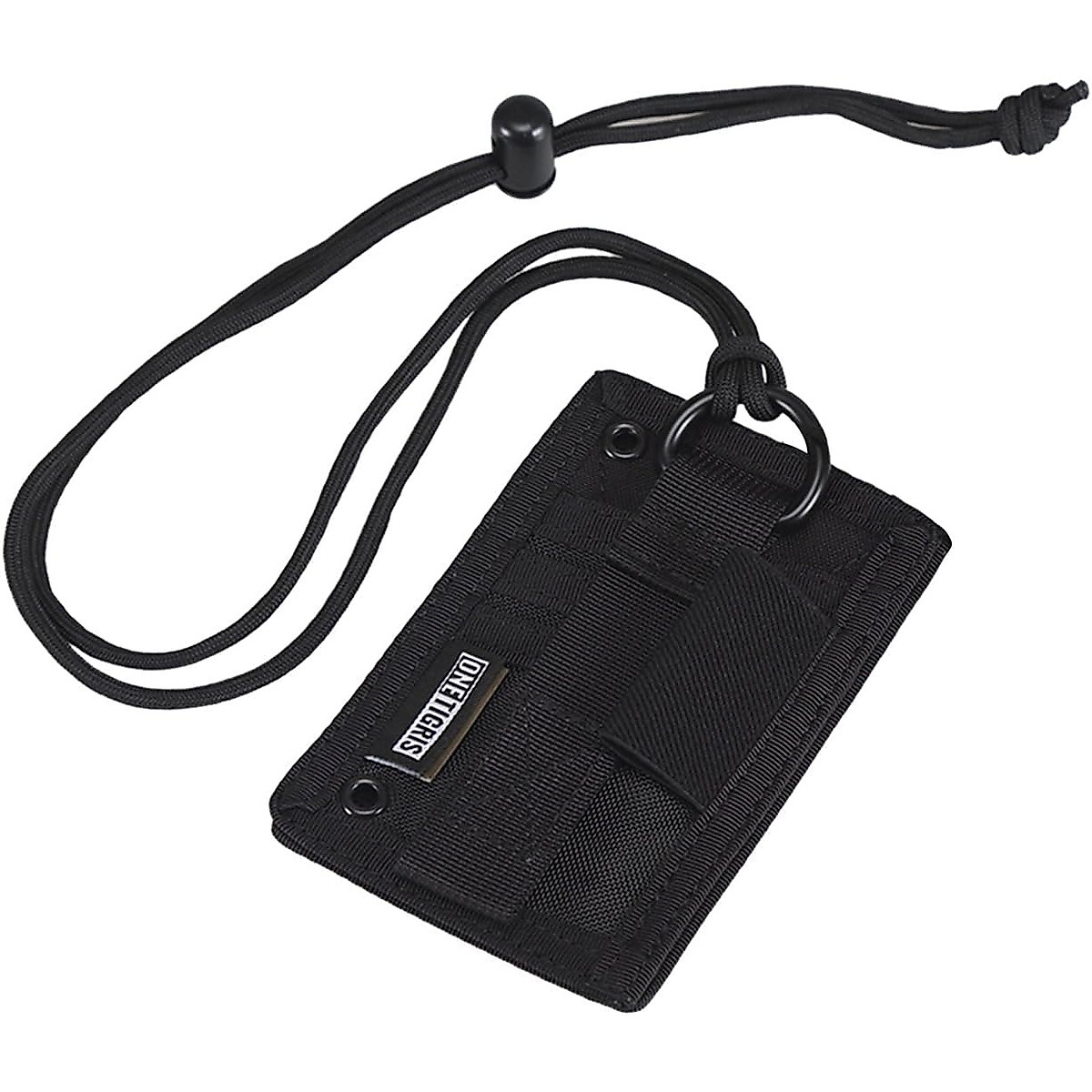OneTigris Tactical ID Card Holder Hook & Loop Patch Badge Holder Neck Lanyard Key Ring and Credit Card Organizer (Black)