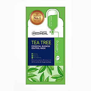 Mediheal Official [Korea's No 1 Sheet Mask] - Tea Tree Essential Blemish Control Mask - Skin Soothing & Sebum Control Mask Pack for Sensitive Oily Skin(10 Masks)
