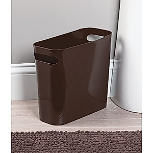 mDesign Compact Freestanding 2-in-1 Plastic Toilet Bowl Brush/Plunger/Trash Wastebasket Garbage Can Combo, Home Bathroom Storage, Sturdy Cleaning Accessories, Aura Collection, Set of 2, Dark Brown