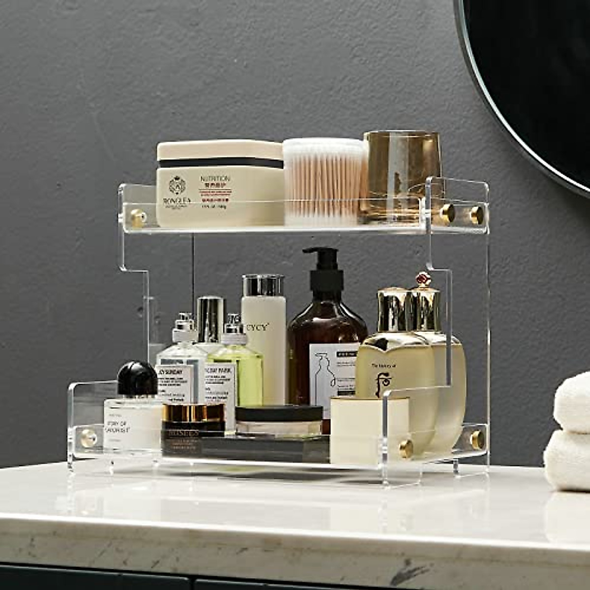 Hiendure Bathroom Counter Organizer 2-Tier Bathroom Organizer Countertop Cosmetics Organizer Vanity Storage Shelf Rack for Bathroom Bedroom Kitchen