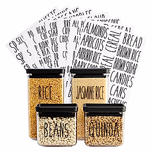 Talented Kitchen 136 Pantry Labels for Food Containers, Preprinted Clear Kitchen Food Labels for Organizing Storage Canisters & Jars, Black All Caps + Numbers Stickers (Water Resistant)
