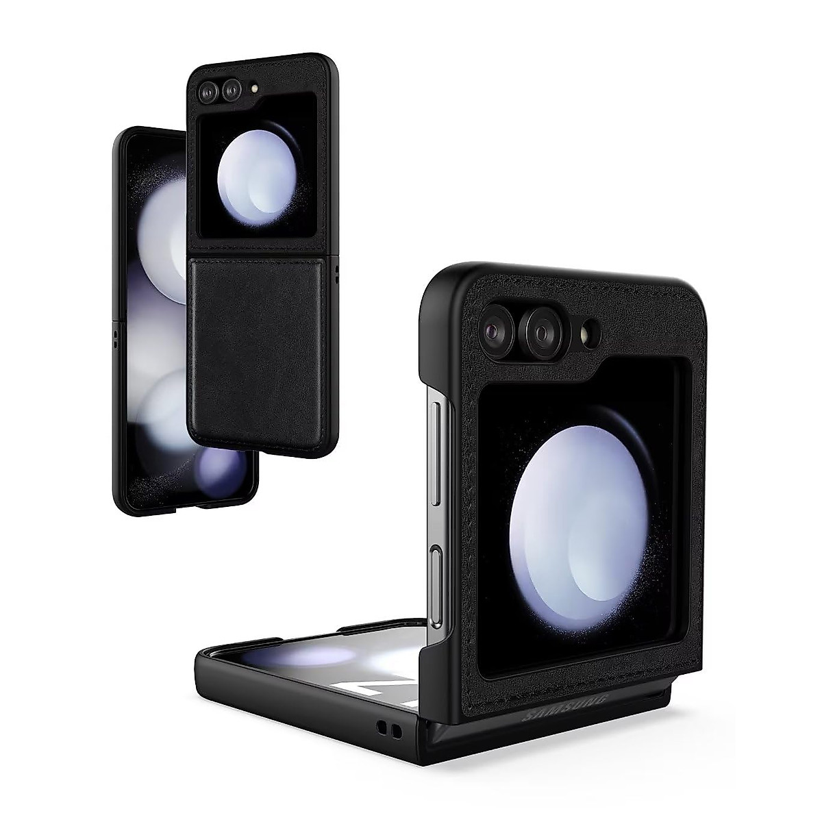 Foluu for Samsung Galaxy Z Flip 5 5G Case, Galaxy Z Flip 5 Leather Case, PU Leather + Hard PC Shell Ultra Thin Slim Durable Protective Phone Case Cover for Samsung Galaxy Z Flip5 5G 2023 (Black)