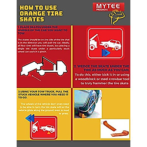Mytee Products (4 Pack) Tire Skates for Tow Truck Wrecker Rollback Carrier Safety Orange