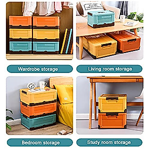 Yizc Stackable Collapsible Storage Bins with Lids,Durable Plastic Folding Utility Crates Home Garage Bins Containers Organization,Storage Cubes Box for Wardrobe Closet-Blue 18l(13.3x9x9inch)