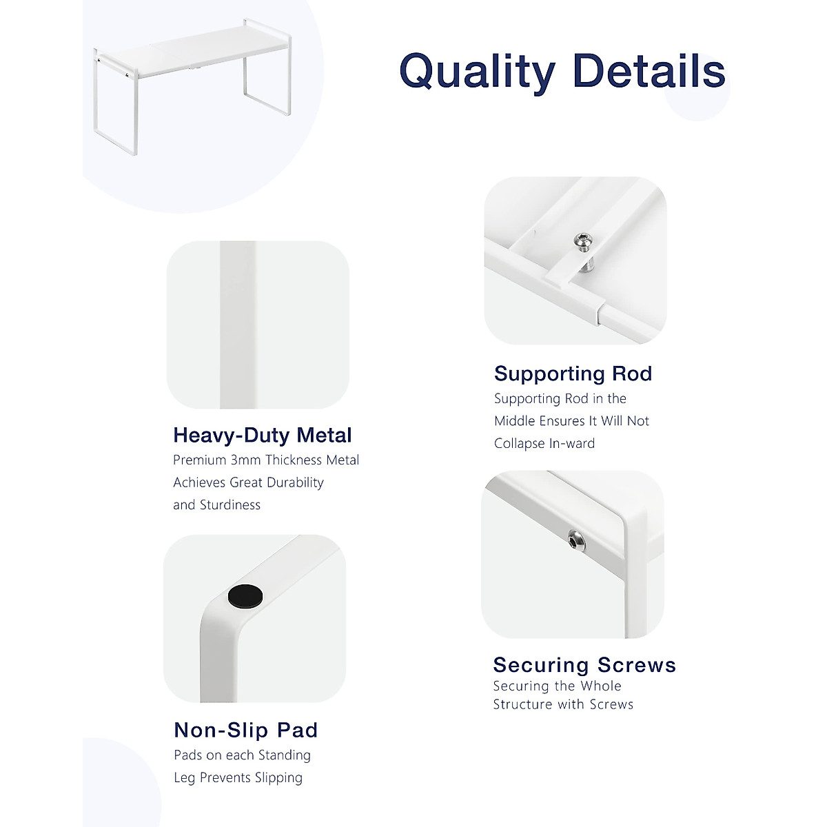 Nxconsu Expandable Cabinet Shelf Organizer Riser for Kitchen Pantry Cupboard Under Sink Countertop Home Storage Organization Rack Space Saver Freestanding Heavy Duty Nonslip Stackable White