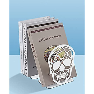 3 Pairs Metal Skull Design Bookend Black Book Ends, Heavy-Duty Bookends for Shelves, Black Skull Book Ends for Heavy Books, Book Shelf Holder Home Office Decorative Desktop Organizer White