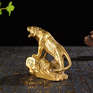 BRABUD Chinese Fengshui Handmade Brass Lucky Tiger Statues Attract Wealth Desktop Figurine Home Decor Housewarming Congratulatory Gift ZD047
