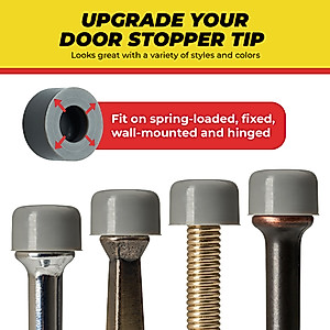 Premium Rubber Door Stop Stud Replacement Tips – Doorstopper Bumpers, Springe Hinge End Caps for Wall & Floor Protection – Universal Size (Grey)