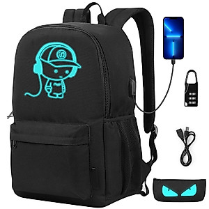 SAMIT Anime Luminous Backpack with USB Charging Port & Anti Theft Lock &Pencil Case Daypack Laptop Backpack