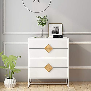 RASOO Chest of Drawers White 4 Drawer Dresser Chest Bedside Drawer Cabinet Storage for Bedroom with Special Shape Square Handle, 31.77” X 15.74” X 36.22” (LxWxH)