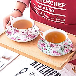 BTäT- Floral Tea Cups and Saucers, Set of 4 (7oz) with Gold Trim and Gift Box, Cappuccino Cups, Latte Cups, Tea Set for Adults, Porcelain Tea Cups, Tea Cups for Tea Party, Rose Teacups, China Tea Cups