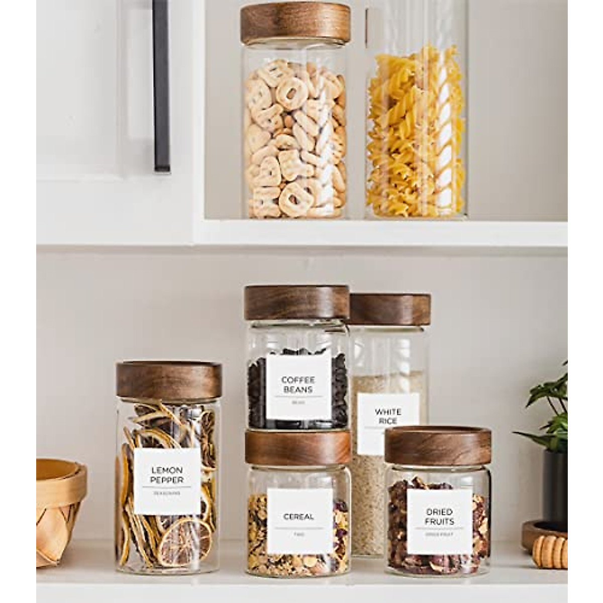 v2croft 168 Pantry Labels for Food Containers, Minimalist White Matte Stickers Black Fine Line Text,Preprinted Waterproof Label for Glass Jars, Bottles & Canisters,Pantry Organization Storage