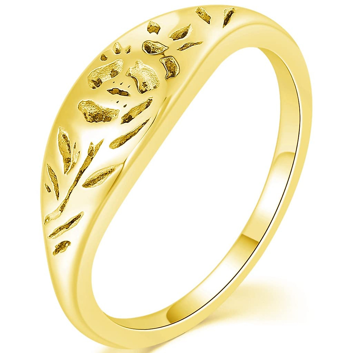 Jude Jewelers Stainless Steel Classic Dainty Plain Floral Style Wedding Engagement Promise Statement Anniversary Ring (Gold, 7)