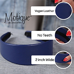 Motique Accessories Black 2 Inch Wide Leather Like Headband Solid Hair band for Women and Girls
