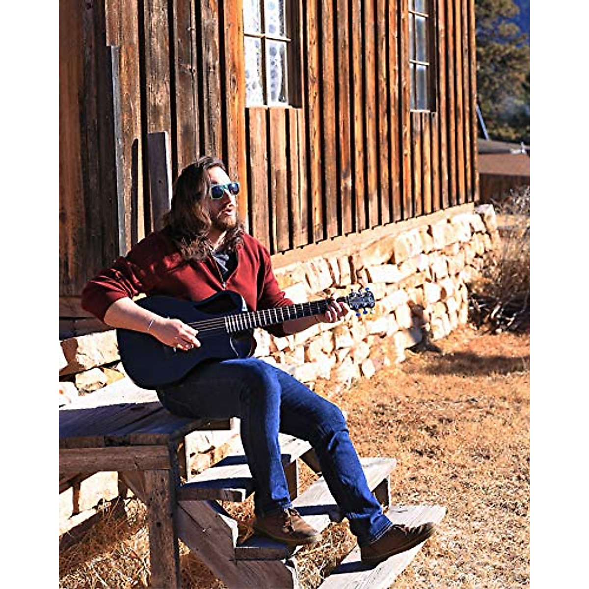 Journey Instruments Carbon Fiber Travel Guitar – OF660M Traveling Acoustic Guitar with Collapsible Patented System – Portable Backpack Case (Matte Black)