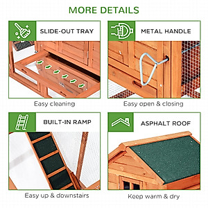 PawHut Dual Wooden Chicken Coop with Garden Bed, Large Outdoor Hen House with Nesting Boxes Removable Trays, Ramps Run, for Garden Backyard, 123" x 27.5" x 42.5", Natural Wood