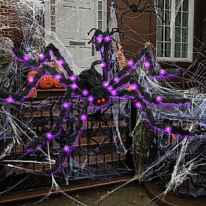 Anerbili 2Pack Halloween Decoration Spider 60 Inch Light Up Giant Big Spider for Indoor Outdoor Halloween Decoration Garden Home Haunted House Decoration