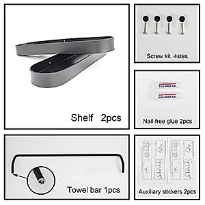 Shower Caddy Black Bathroom Shelves Wall Mounted 2 Pack with Towel Rack Spice Rack for Wall No Drilling Rustproof Space Aluminum for Kitchen Toilet (38cm)