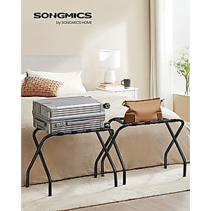 SONGMICS Luggage Rack for Guest Room, Set of 2 Suitcase Stands, Foldable Steel Frame, for Hotel, Bedroom, Holds up to 110 lb, 27.2 x 15 x 20.5 Inches, Black URLR001B02