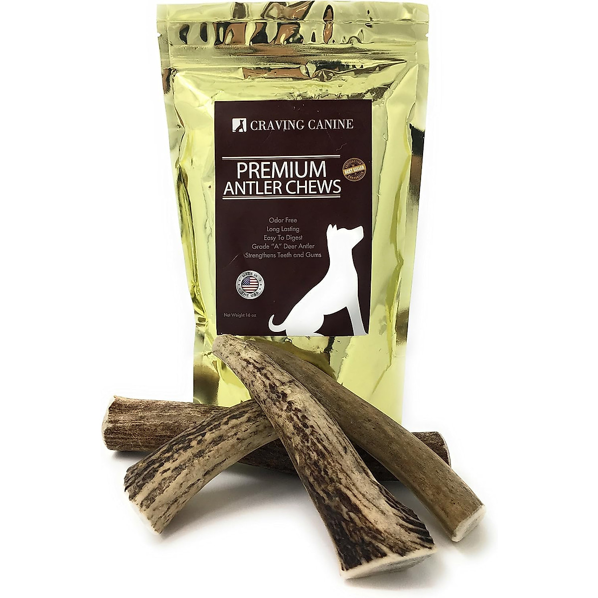 Craving Canine Grade A USA Deer Antlers for Dogs! Odorless, Split-Resistent Horns for Aggressive Chewers! Easy to Digest Antler for Healthy Joints! 1 lb