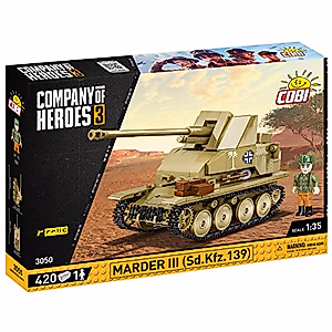 COBI Company of Heroes 3 MARDER III (Sd.Kfz. 139) Mobile Artillery| German World War II Model Toy Vehicle | 420 Pieces | 1:35 Scale Model | Interlocking Building Block Set # 3050