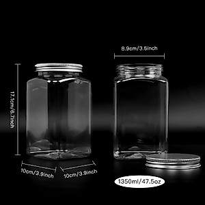 Lainrrew Plastic Storage Jars,6 Pack 47.5 OZ Large Capacity Containers Food Storage Containers Square Plastic Jars with Lids for Kitchen, Crafts, Stackable Food-Safe Storage, BPA-Free