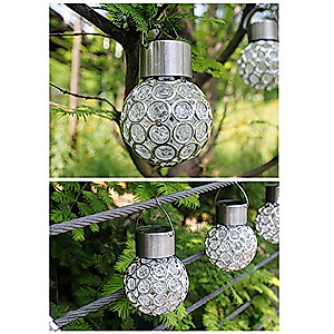 Nuxn 2 pcs Solar Hanging Ball Lights Crackle Globe Lights 7 Colour Changing Solar Powered LED Garden Decoration Lights Waterproof Solar Outdoor Lights for Parties Decorations, Christmas