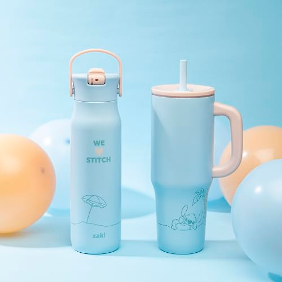 Zak Designs Disney Sutton Travel Tumbler for On the Go or At Home, 40oz Stainless Steel with Vacuum Insulation, Silicone Straw, Carry Handle, and 3D Artwork for Cold Drinks (Stitch)