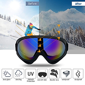 QZL Ski Goggles Women Men Kids (2023 Update Version) Clear Anti Fog Snowboard Snow Safety Protective Dirt Bike Motorcycle ATV Goggle Motocross Eye Protection Glasses