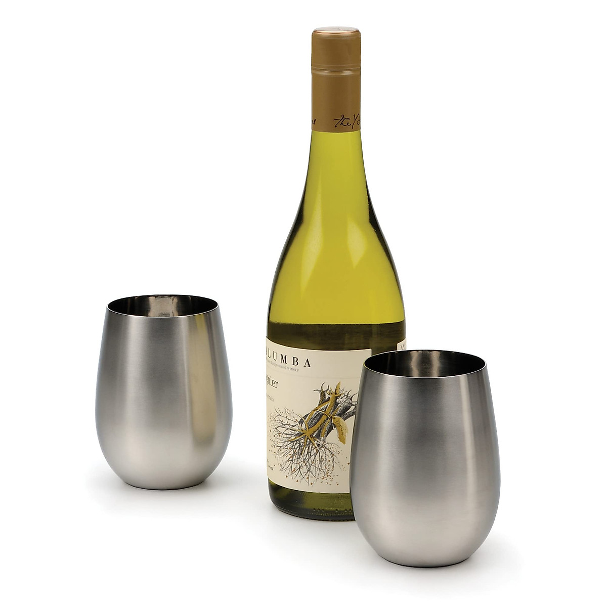 RSVP International Brushed Stainless Steel Barware Collection, Stemless Wine Glass, 18-Ounce