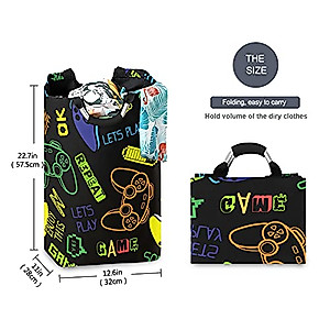 Ollabaky Collapsible Gamepad Laundry Basket, Large Foldable Easy to Carry Gaming Joysticks Laundry Hamper Bag Clothes Basket Laundry Bin Organizer for College Dorms, Laundry Room, Bedroom, Bathroom