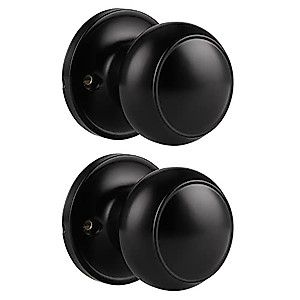 Probrico 2 Pack Single Side Dummy Knobs, Matte Black Finish, Non-Turning Inactive Interior Door Handles, French Door Pulls, Flat Ball Knob