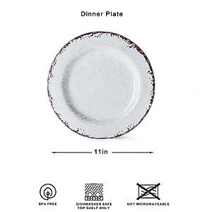 LEHAHA 6 Piece White Dinner Plate Set, 11” Durable Melamine Plates, 6 Piece Camper RV Dishes Set for Formal and casual dining, Lightweight and Chip Resistant, Dishwasher Safe