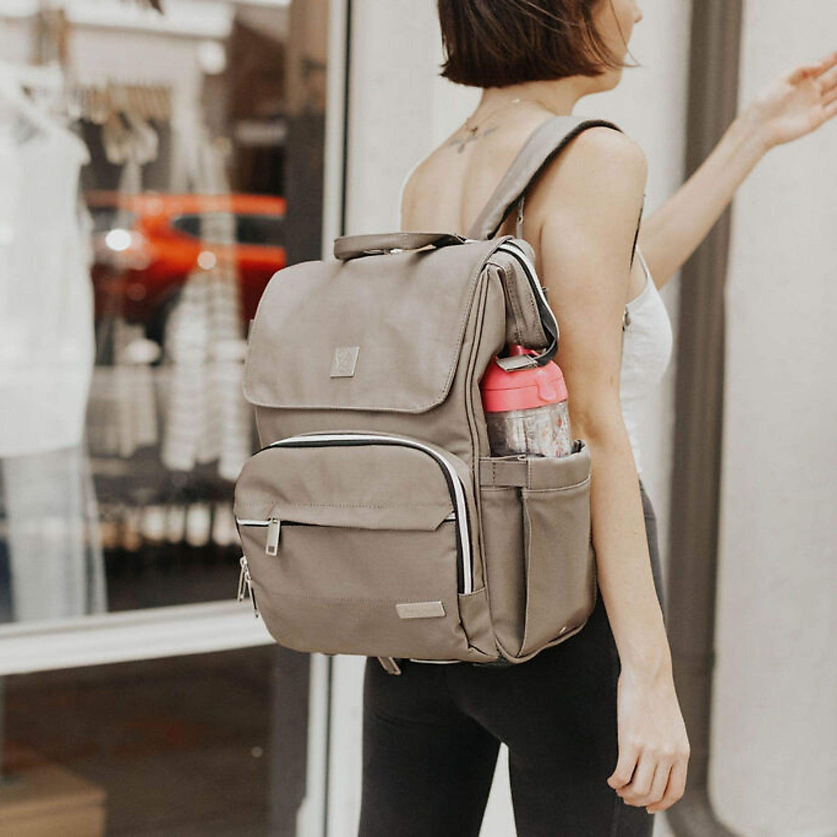 The Kennedy Diaper Bag Backpack for Mom or Dad with Stroller Straps, Baby Changing Pad & USB Hub, Neutral (Grey)