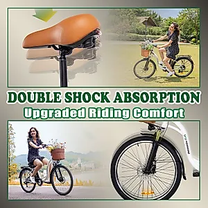 Electric Bike for Adult - 26" City Cruiser Electric Bicycle 350W Motor-12.5 Ah Removable Battery-Up to 40 Miles,Shimano 6-Speed and Dual Shock Absorber,City Electric Commuter Bike for Adults (White)