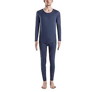 TOWMUS Mens Underwear Mens 2 Piece Base Layer Long Sleeve Long Pant Thermal Underwear Set for Cold Winter Navy